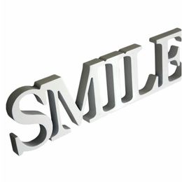 Mucola Dekoschild smile in Weiß mdf Holz Schild Aufhängen Holzschrift Wanddeko Holzbuchstaben Monogramm Tischdeko 3D Deko Schriftzug Buchstaben