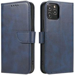Premium Magnet Case Buch Tasche Schutzhülle aufklappbare Hülle Standfunktion Zubehör kompatibel mit Samsung Galaxy A14 5G Blau - Schwarz