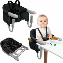 Naizy - Tischsitz Baby Schwarz Sitzerhöhung Stuhl Kind Hochstuhl Faltbar mit Rutschfeste Griff & Sicherheitsgurt & Aufbewahrungstaschen