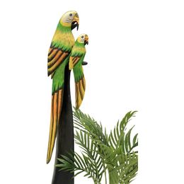 Deko Figur Papagei 2er Nr.41 Vogel aus Holz Skulptur Orange Grün 100 cm Holzvogel Handgeschnitzt Stehend Tierfigur Schnitzskulptur - DanDiBo