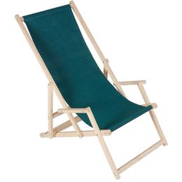 Mucola - Strandstuhl mit Armlehne Strandliege Holz Liegestuhl Gartenliege Sonnenliege Strandstuhl Faltliege - Grün