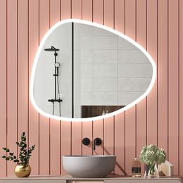 AICA SANITAIRE Led Badspiegel unregelmäßiger Spiegel Beleuchtung Flurspiegel Wandspiegel Badezimmerspieg Touch + Beleuchtung 3 Farben Dimmbar Memory Funktion 80x65cm