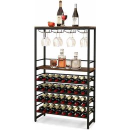 Costway - Weinregal für 32 Weinflaschen und 16 Gläser, Flaschenregal freistehend, Barschrank Industrial, Metallrahmen, ideal für Küche, Bar und