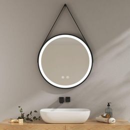 Emke - Rund Badspiegel Antibeschlage Badezimmerspiegel mit schwarzem Rahmen Badspiegel mit Beleuchtung , 6500K LED-Beleuchtung, Helligkeit