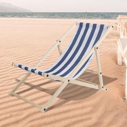 Liegestuhl Faltliege Klappbar Strand Holz Strandliegestuhl Sonnenliege Faltbar Blau weiß - Blau weiß - Tolletour