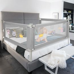 Tolletour - Bettgitter Bettschutzgitter Höhenverstellbar Kinderbettgitter 150 x 98 cm Gitter Kinderbett Fallschutz Bett Darkgray