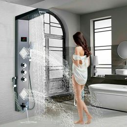 Led Duschpaneel Edelstahl Mit Temperaturanzeige Und 2 Massagedüsen Duschsystem Regendusche Wasserfall Mit Handbrause Duschsäule Für Badezimmer