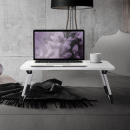 ML-Design Laptoptisch fürs Bett/Sofa, 60x40 cm, Weiß, aus mdf, klappbar, Betttisch mit 4 usb Ladeanschluss & Lampe, Schublade, Lüfter, Tablet Ständer,