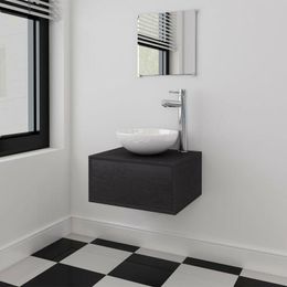 4-tlg. Badmöbel-Set mit Waschbecken und Wasserhahn, Badezimmer-WaschtischgestellSchwarz MKE2027 MAISONCHIC