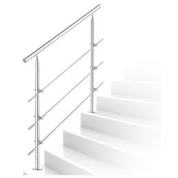 Edelstahl-Handlauf Geländer für Treppen Brüstung Balkon mit/ohne Querstreben (80cm. 3 Querstreben) - HENGDA