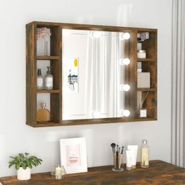 Spiegelschrank mit led, Badschrank mit Spiegel, Badezimmerschrank Räuchereiche 76x15x55 cm KLI73687 MAISONCHIC