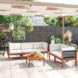 MAISONCHIC - 6-tlg. Garten-Lounge-Set Gartenmöbel-Set Terrassen-Sitzgruppe mit Kissen Cremeweiß Massivholz Akazie ZDEH68150