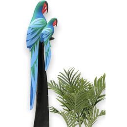 DanDiBo - Deko Figur Papagei 2er Nr.33 Vogel aus Holz Skulptur Blau Grün 98 cm Holzvogel Handgeschnitzt Stehend Tierfigur Schnitzskulptur