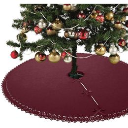 wometo - xxl Weihnachtsbaumdecke OekoTex 120 cm Fleece mit Knöpfen und Satinbänder rund rot weinrot Christbaum Christbaumdecke Tannenbaumdecke