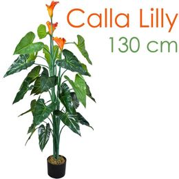Drachenwurz Calla Lily Kunstpflanze Künstliche Pflanze 130 cm Kunstblume Innendekoration Kunst Pflanze wie echt im Topf Decovego