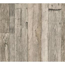 Holz Tapete Profhome 959312 Vliestapete glatt in Holzoptik matt grau weiß beige 5,33 m2 - grau