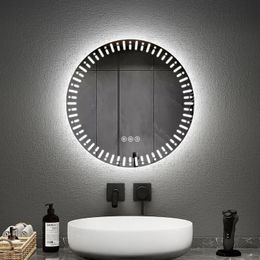 Badspiegel mit Beleuchtung Rund 50cm mit 3 Lichtfarbe Dimmbar, Antibeschlag, Touchschalter, Speicherfunktion, Energiesparend Badezimmerspiegel - Emke