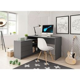 Schreibtisch 140 cm Tala - Computertisch mit Schrank - Schubladen, Universal Montage - Modern Bürotisch (Graphit) - Graphit