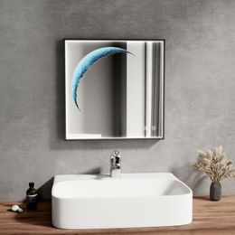 Emke - Quadratisch Badspiegel mit Beleuchtung 6500K LED-Lichtspiegel mit Beschlagfrei 50cm Mond Dekospiegel Touch Wandspiegel mit Schwarzem Rahmen