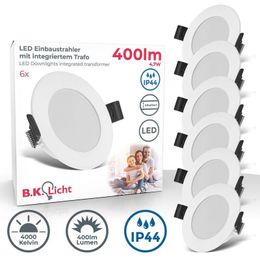 B.K.LICHT - 6x led Einbaustrahler flach 230V Set Einbauleuchten Bad IP44 Deckenspots weiß 4W