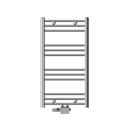 Ecd Germany Badheizkrper Mittelanschluss 500 x 800 mm Chrom gebogen mit Anschlussgarnitur inkl. Thermostat Universal Eck- und Durchgangsform Chrom