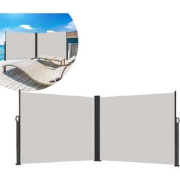 Doppel Seitenmarkise Ausziehbar Sichtschutz 160 x 600cm - Markise Seitensichtschutz Windschutz fuer Terrasse, Balkon, Garten (Grau) - Grau - Uisebrt