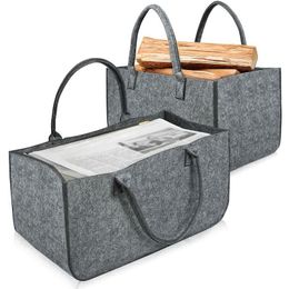 Naizy - Filztaschen 2 Stück Kaminholztasche Filz, Faltbar Groß Kaminholzkorb Filztasche Shopper für Holz Zeitungen Kaminholz Filztasche - Hellgrau