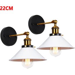 2er Wandleuchte, Vintage Industrielle Wandlampe aus Metall mit Ø22cm Lampenschirm für Schlafzimmer Wohnzimmer Esszimmer (Weiß)