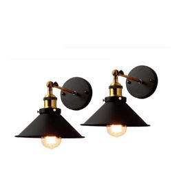 2er Wandleuchte, Vintage Industrielle Wandlampe aus Metall mit Ø22cm Lampenschirm für Schlafzimmer Wohnzimmer Esszimmer (Schwarz)
