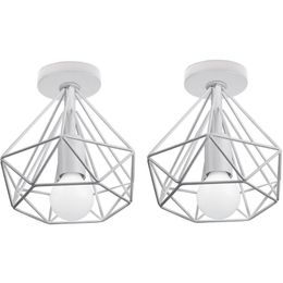 2 Stücke Retro Deckenleuchte Diamantform Deckenlampe aus Metall Lampenschirm Retro Lampe E27 Weiß