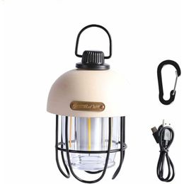 Klassische Vintage wiederaufladbare LED-Campingleuchte für Reisen, Outdoor, Käfig, Wandern, Zelt, dimmbare Lampe (Beige)
