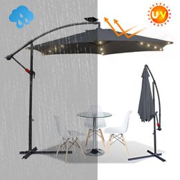 VINGO Sonnenschirm mit LED Beleuchtung Ampelschirm 300cm- Sonnenschutz, Gartenschirm - Grau - Grau
