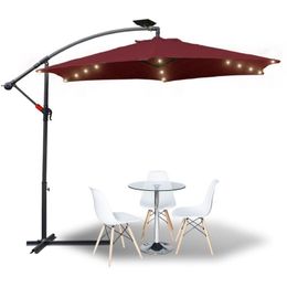 Ampelschirm 350cm LED-Beleuchtung & Kurbel – UV-Schutz wasserabweisend knickbar – Sonnenschirm Marktschirm – Rot - Rot - VINGO