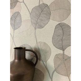 Tapete Braun Vliestapete Blätter - Mustertapete Floral Beige Taupe Pflanzen Natur Romantisch Idyllisch - Nerin Brown - Newroom