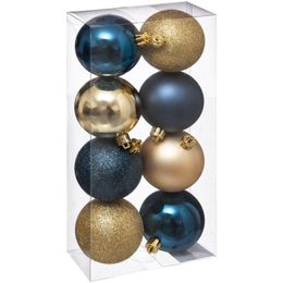 Christbaumkugeln Colorama de Noël 8er-Set aus recyceltem Kunststoff d 7 cm - Blau / Gold