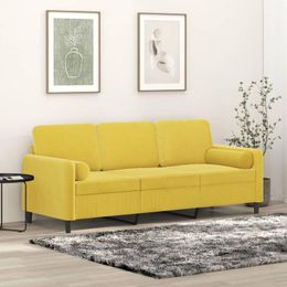 Vidaxl - 3-Sitzer-Sofa mit Zierkissen Gelb 180 cm Samt Gelb