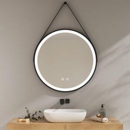Emke - Rund Badspiegel Antibeschlage Badezimmerspiegel mit schwarzem Rahmen Badspiegel mit Beleuchtung , 6500K LED-Beleuchtung, Helligkeit
