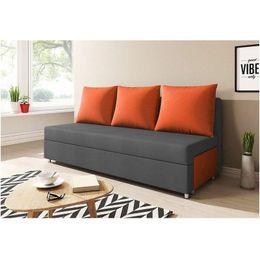 Sofa Schlafsofa inklusive Bettkasten agnes Anthrazit / Orange