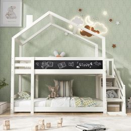 Kinder-Etagenbett mit Stauraum und Rausfallschutz 90 x 200 cm, weiß