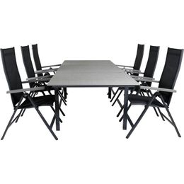 ebuy24 Levels Gartenset Tisch 100x160/240cm und 6 Stühle L5pos Albany schwarz, grau. - Schwarz