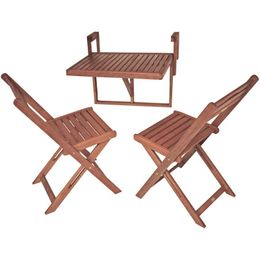 Balkonhängetisch Set Berkley Klapptisch Balkongeländer Balkonmöbel Set 3-teilig Braun, Gartenmöbel, Terrassenmöbel, Klapptisch, Eukalyptusholz,