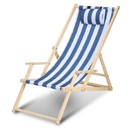 Liegestuhl Strandliegestuhl Relaxliege Selbstmontage Holz Strandstuhl Klappbar Blau weiß Mit Handläufen