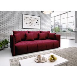 Sofa asvil 3-Sitzer Schlafsofa Couch mit Schlaffunktion Bettkasten MH59 Rot - Furnix