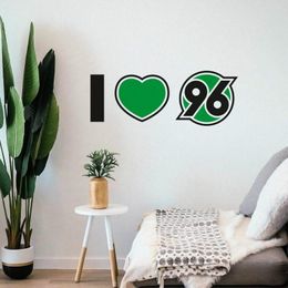 Fußball Wandtattoo Hannover 96 Schwarz Grün Schriftzug Aufkleber i love Herz Wandbild selbstklebend 40x15cm - grün