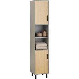 BZR131-NG Hochschrank Badezimmer Schrank Badschrank schmal Badregal Badezimmerschrank Badezimmermöbel Naturgrau bht ca. 31,5x162,5x31,5cm - sobuy