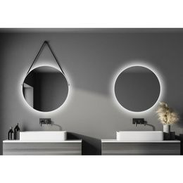 Talos White Light Spiegel rund � 80 cm � runder Wandspiegel in matt wei� - Wandspiegel mit led - Badspiegel rund mit hochwertigen Aluminiumrahmen