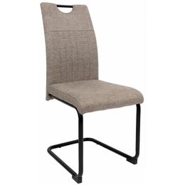 Moderne Esszimmerstühle mit Stoffbezug - gepolsterte Esstischstühle Freischwinger mit robustem Metallgestell, 1 St., Beige-Grau