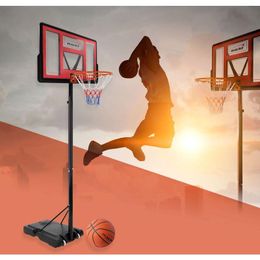 Hauki - Basketballkorb Set inkl. Ständer mit Rollen und Ball, Rot, Höhenverstellbare 235-295 cm, Mobiler Basketballständer, tragbar, befüllbar,