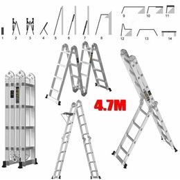 Teleskopleiter Leiter Ausziehbar Klappleiter Stabiler Tray Alu Leitern 4.7M Höhe