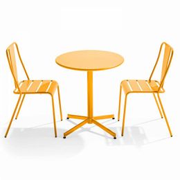 Oviala - set runder Gartentisch und 2 Bistro-Gartenstühle aus gelbem Metall - Gelb